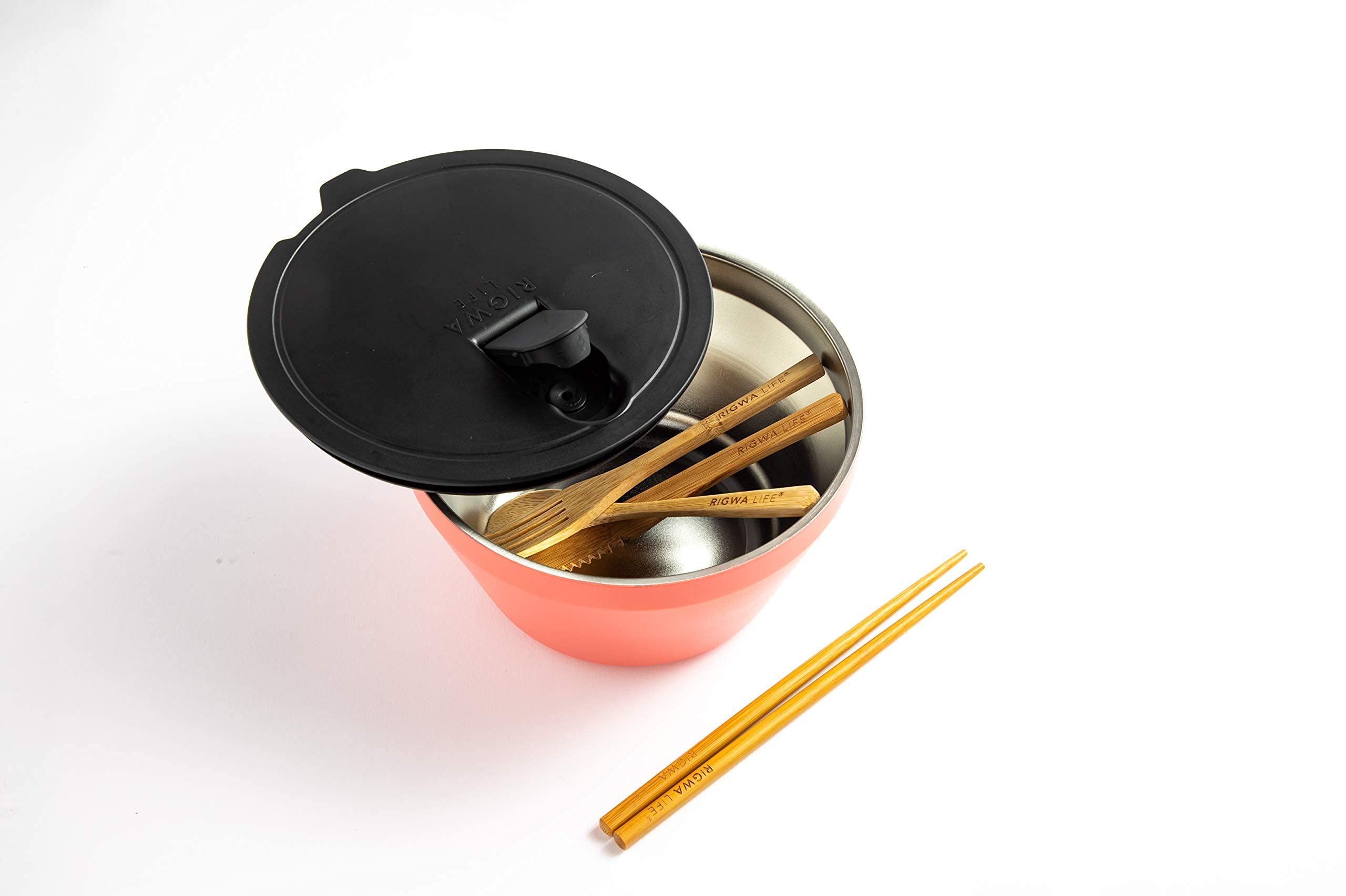 RIGWA LIFE | Custom Bamboo Cutlery | Reusable & Eco-Friendly Travel Utensils | Wooden Utensils for eating | Includes reusable Chopsticks, Spoon, Fork, Knife and Canvas Bag |