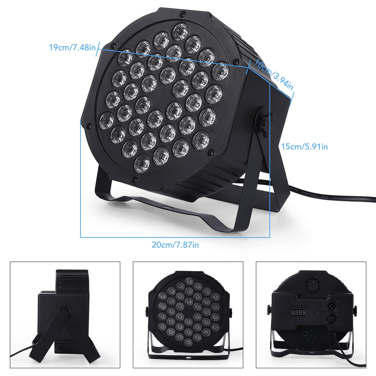 LUNSY Dj Lights, 36 LED Par Lights Stage Lights with Sound Activated Remote Control & DMX Control, Stage Lighting Uplights for Wedding Club Music Show Christmas Holiday Party Lighting - 6 Pack
