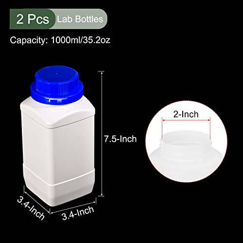 YOKIVE 2 Pcs Lab Reagent Bottle, Plastic Container with Wide Mouth | Chemical Sample Sealing, Great for Laboratory, Store, Factory (Milky White, 1000-ML)