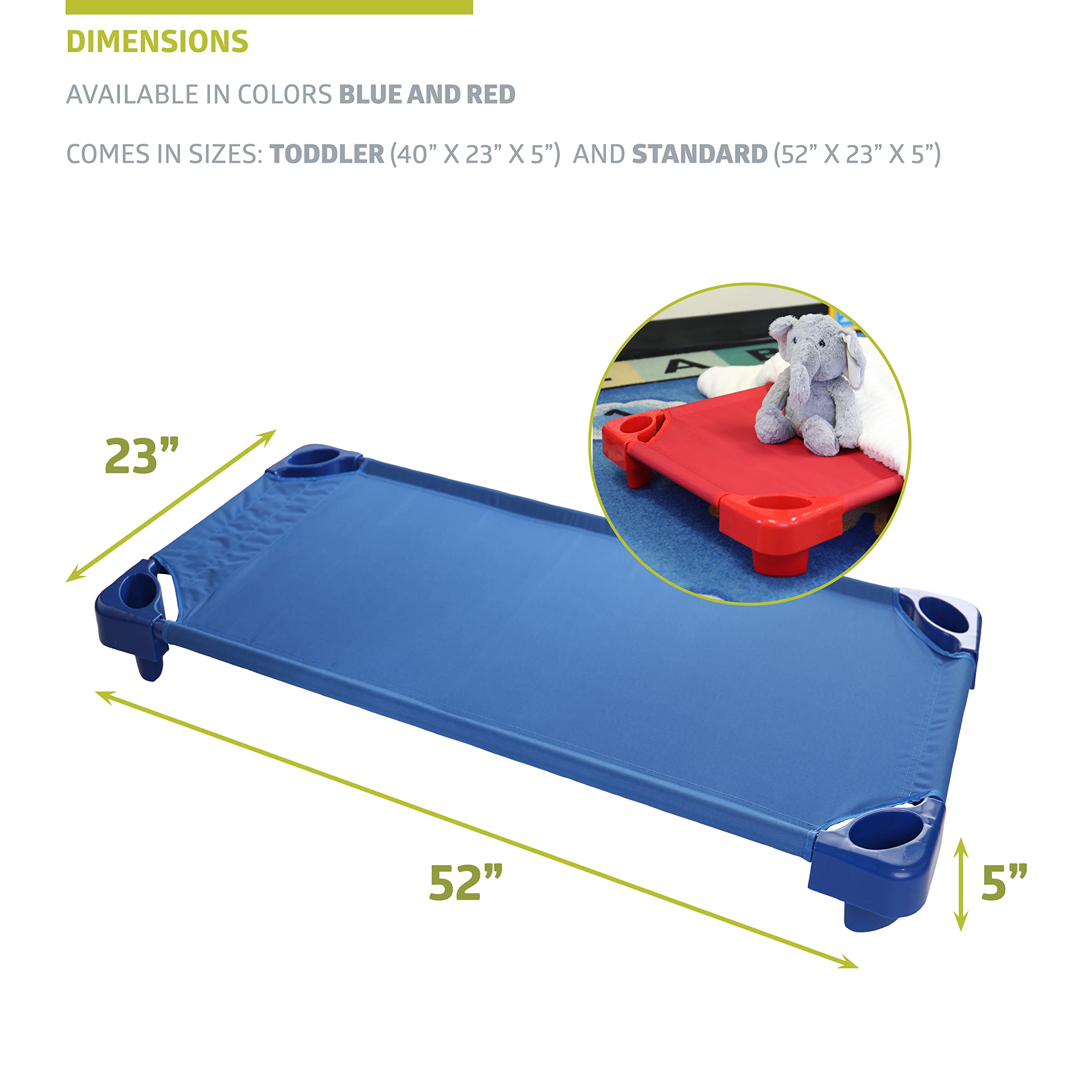 Pearington Stackable Standard Naptime Cot, Blue (Set of 5)