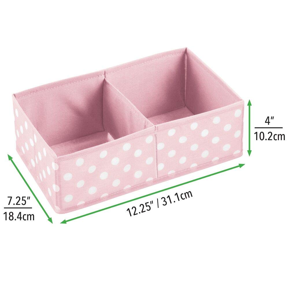 mDesign Soft Fabric 2 Section Polka Dot Dresser Drawer and Closet Storage Organizer for Child/Kids Room, Nursery, Playroom - Divided Organizer Bin - Textured Print, 3 Pack - Pink/White