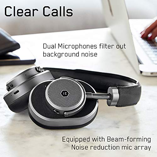 Master & Dynamic MW65 Active Noise-Cancelling (Anc) Wireless Headphones β Bluetooth Over-Ear Headphones with Mic, Silver Metal/ Brown Leather