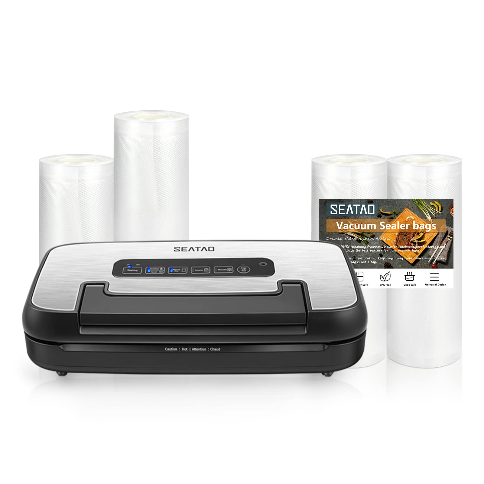 SEATAO VH5156 Vacuum Sealer, 80kpa Multifunctional Commercial and Home Vacuum Food & 2 Pack 8β X 60'Vacuum Sealer Rolls for Food Saver, Seal a Meal, BPA Free, Commercial Grade
