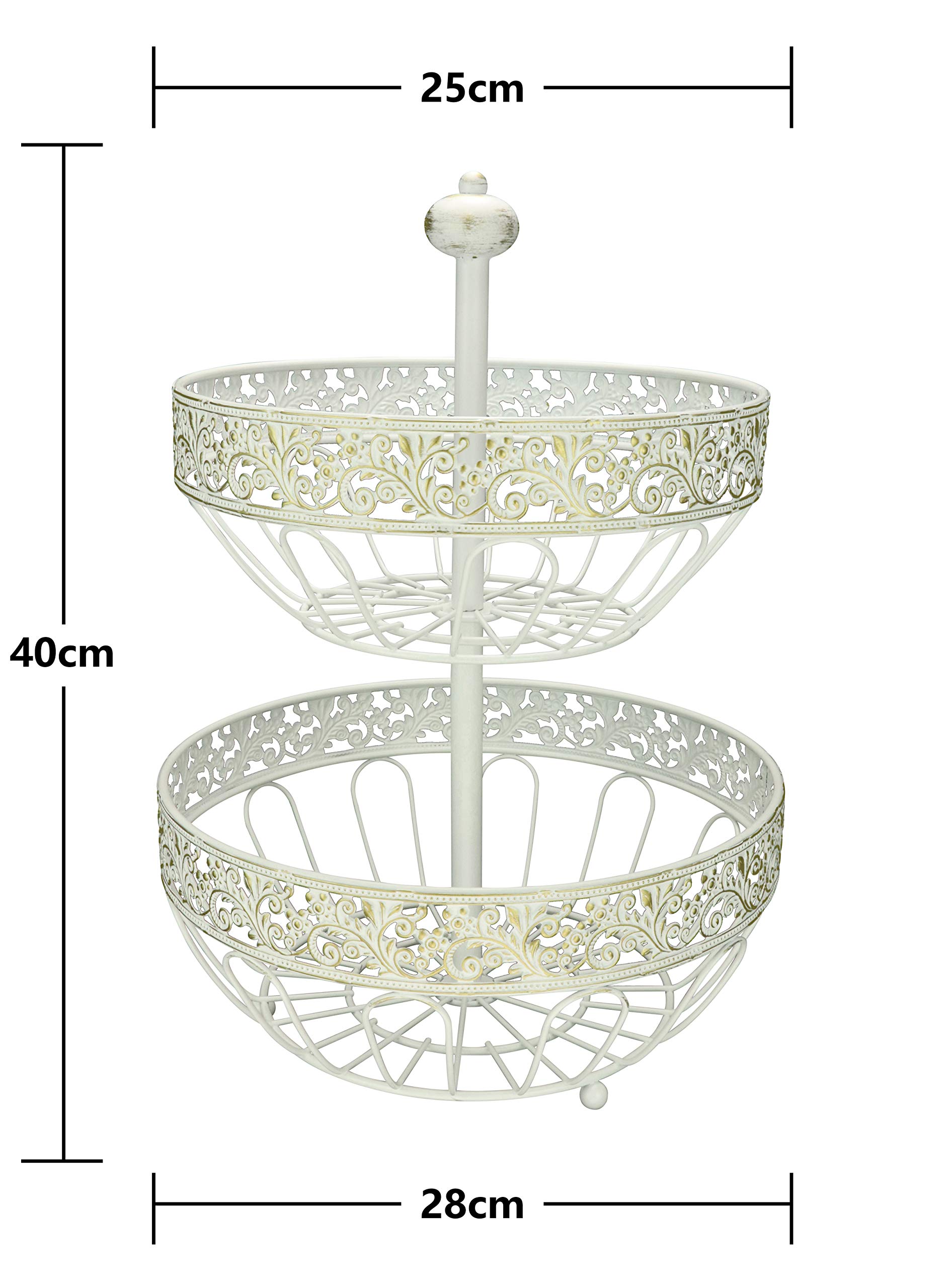 ROSYLINE 2 tier fruit basket, fruit bowl, multi-purpose kitchen and living room storage fruit and vegetable basket (White Brushed Bronze)