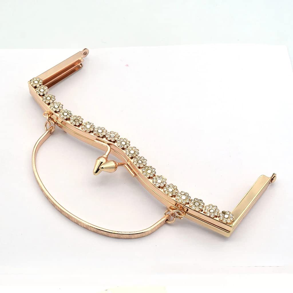 ZLXDP Metal Lock Frame with Rhinestones Purse Handle Clutch Leather Bag Handle Handbag Accessories