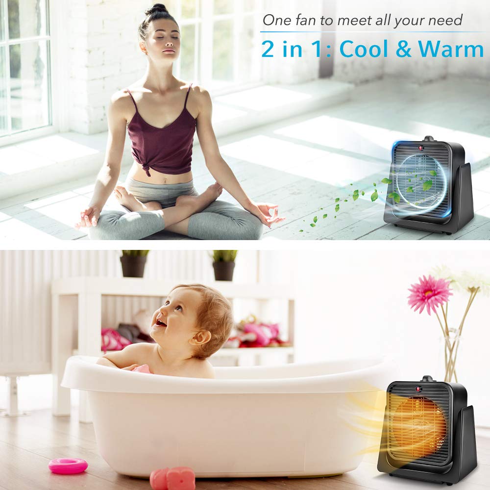 TRUSTECH 2 in 1 Cooler & Heater - Desk Electric Small Cooling and Heating Fan Combo W/Tip Over & Overheat Protection, Desktop for Indoor Use Home Room Office Bedroom Room Personal