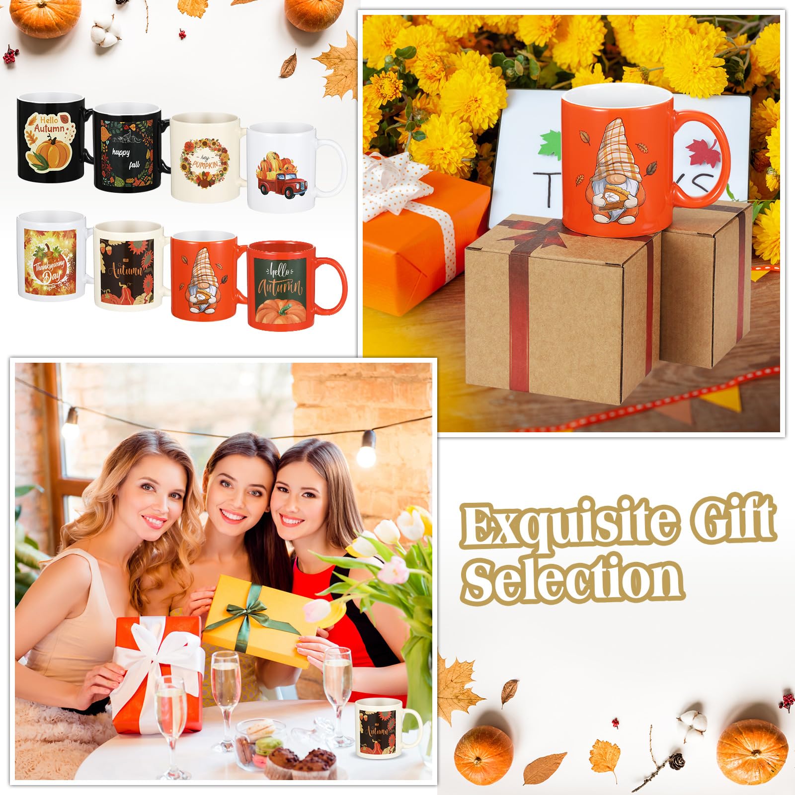 Maxdot 8 Pieces Pumpkin Mugs Autumn Coffee Mug 12oz Fall Cup Thanksgiving Mugs Set with Handle Ceramic Mugs for Home School Office Table Centerpieces Housewarming Holiday Party Gift