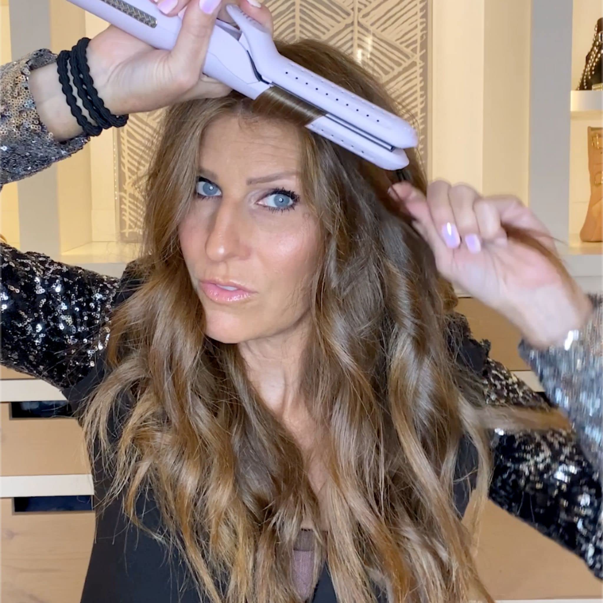 TYME Iron Air Professional Hair Styling Tool for Curling and Straightening w/ 5 Customizable Heat Settings, Optional Cool Air Fan, and Ceramic Plates, Aura