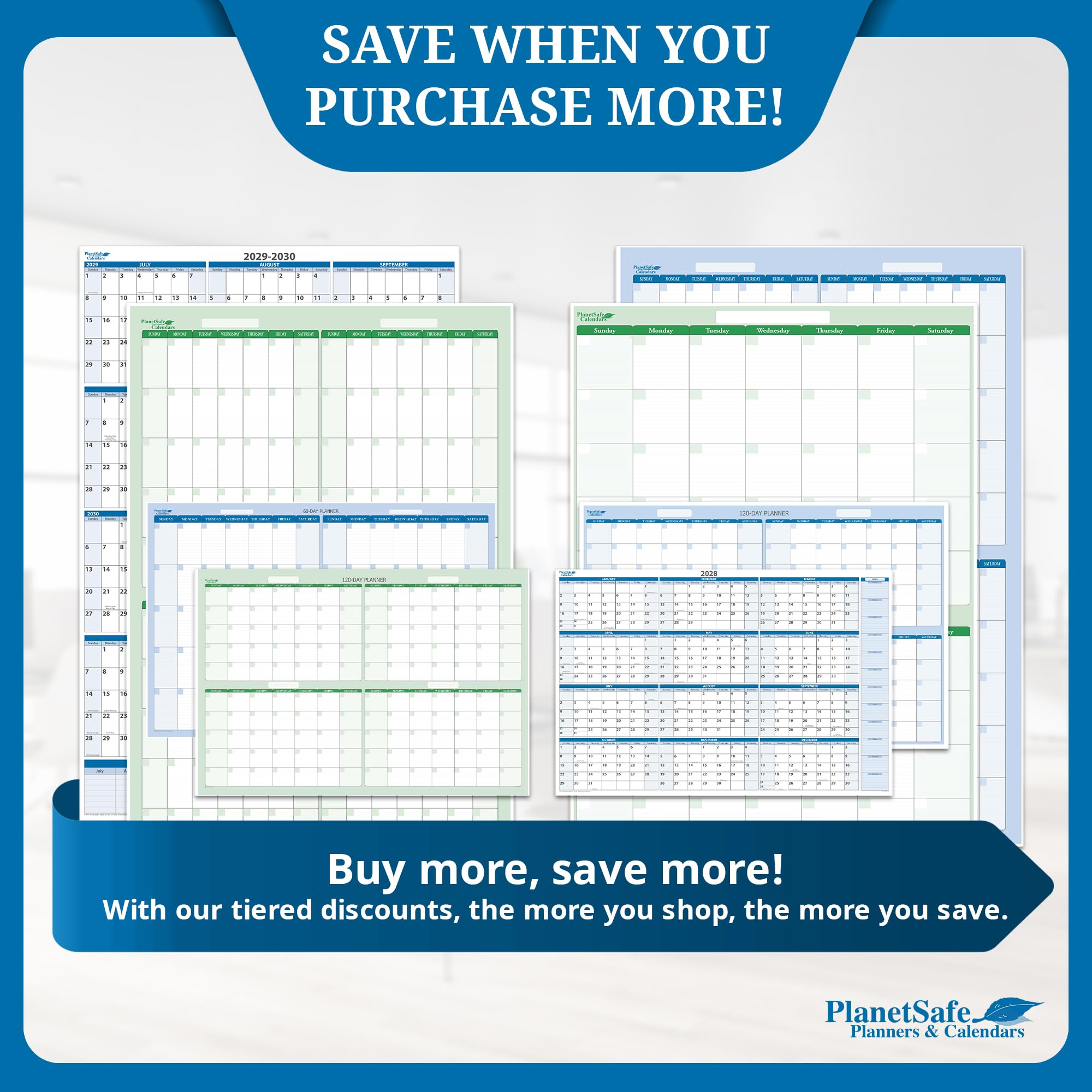 PlanetSafe Calendars 2024 Annual 12-Month Vertical Sky Blue Wet & Dry-Erasable Wall Calendar - Yearly Planner - Large Wall Calendars - Great for Home, Office, and Classroom - 48" tall x 32" wide BN
