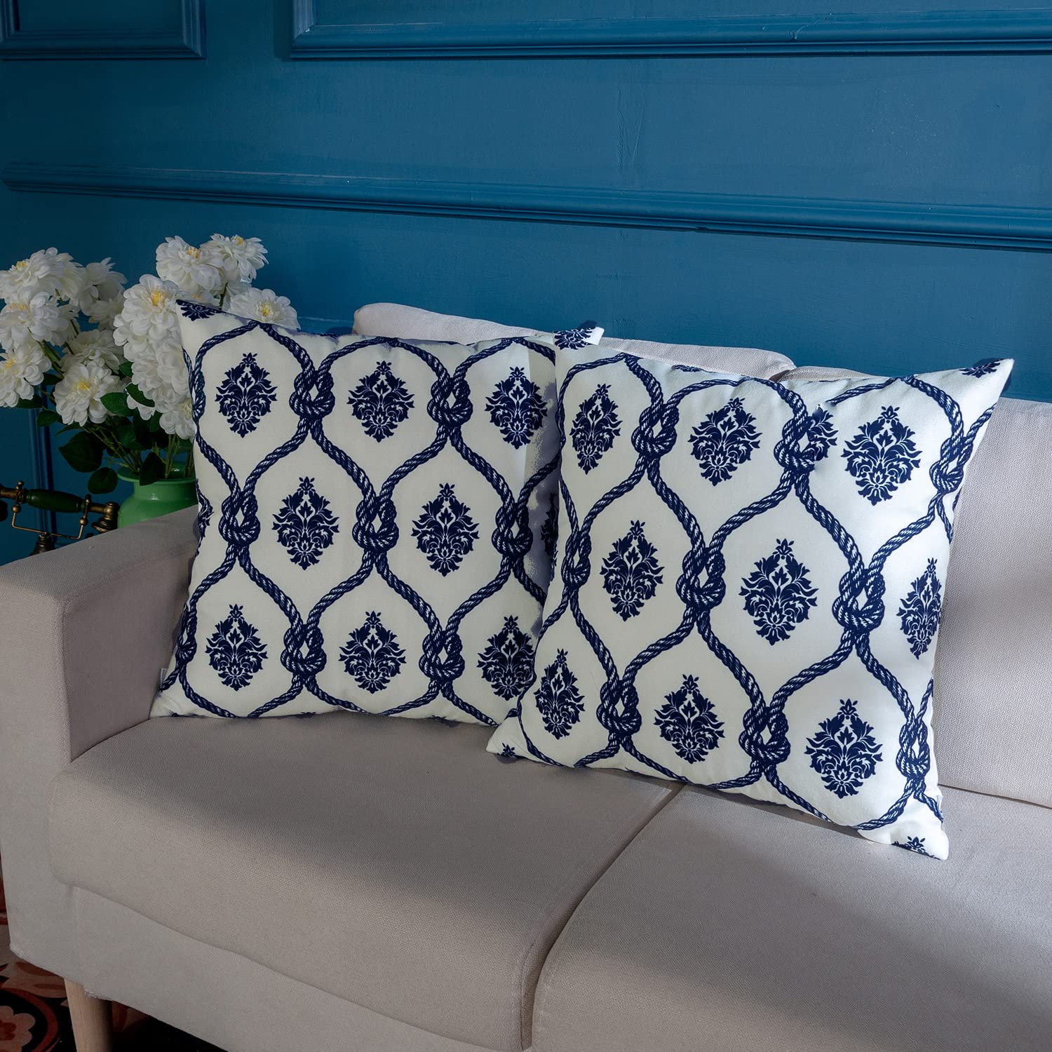 Smile of hope, Navy Blue Decorative Throw Pillows Covers 20X20 inch, Soft Comfy Plush, Square Pillows Covers Cushion Cases for Couch Sofa Living Room, Printed Geometric Patterns, Set of 2