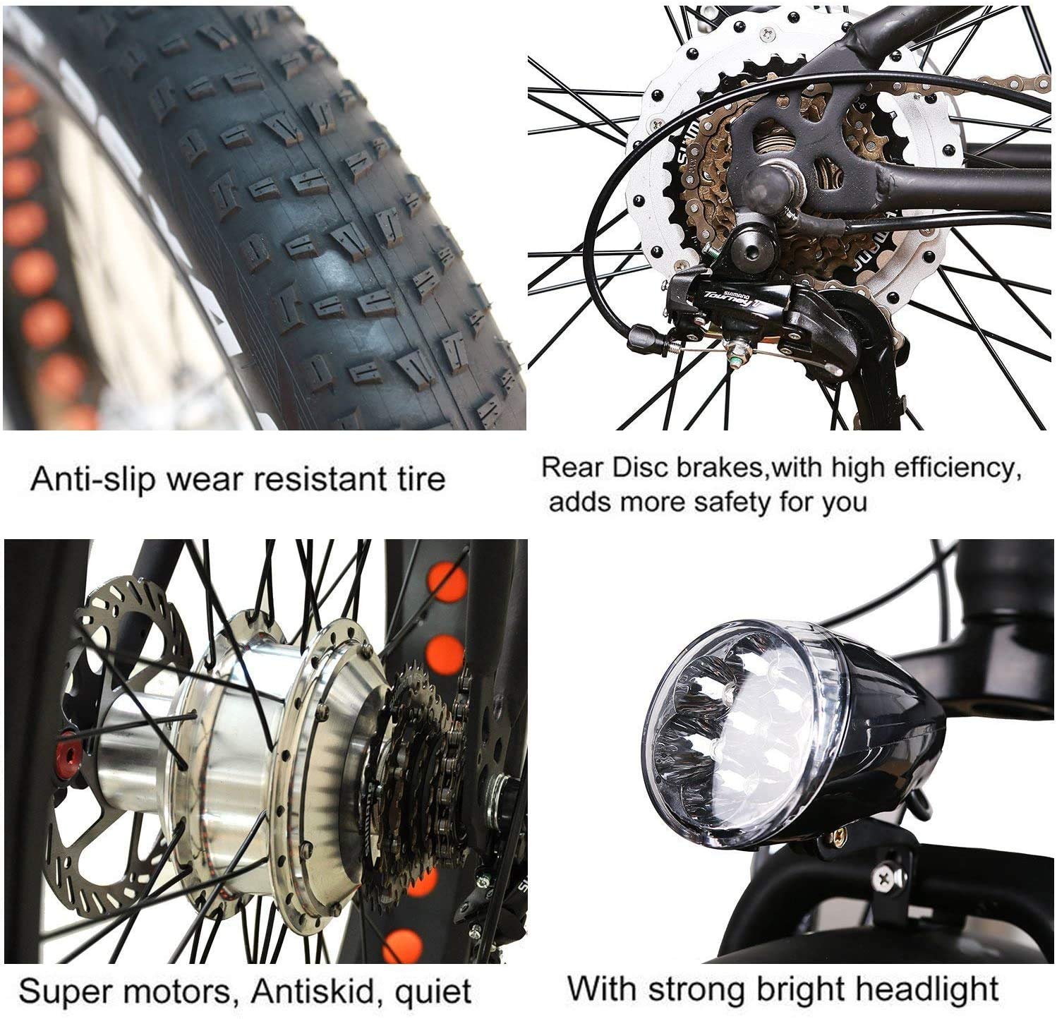 NAKTTO 26" 500W Electric Bicycle Fat Tire Mountain EBike 6 Speeds Gear Removable 48V12A Lithium Battery Smart Multi Function LED Display - with 48V12A Lithium Battery