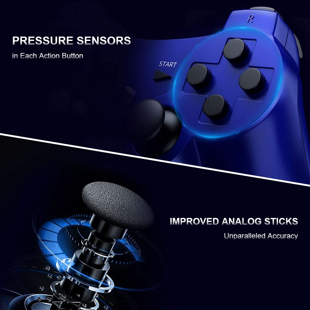 OKHAHA Wireless Controller for PS3 Controller, Remote Controller Wireless for Playstation 3 Controller, Double Shock, New Edition, Blue + Red, 2 Pack