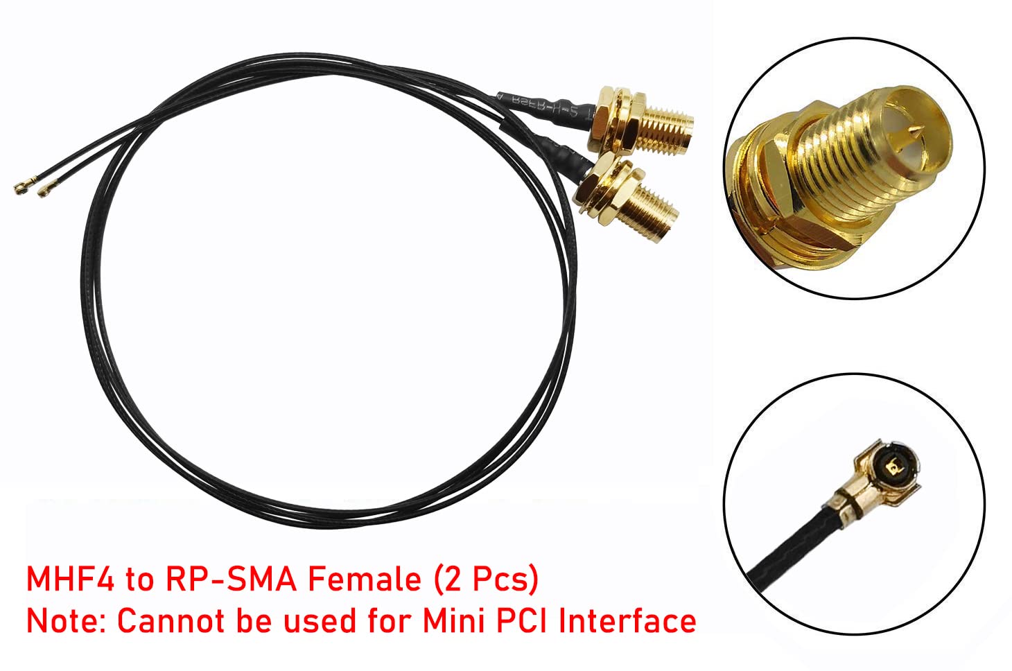 U.FL to RP-SMA M.2 NGFF UFL to RP SMA Female MHF4 IPX4 IPEX4 Ipex Connector Pigtail WiFi Antenna Extension Cable (20 inch 2 Pcs)