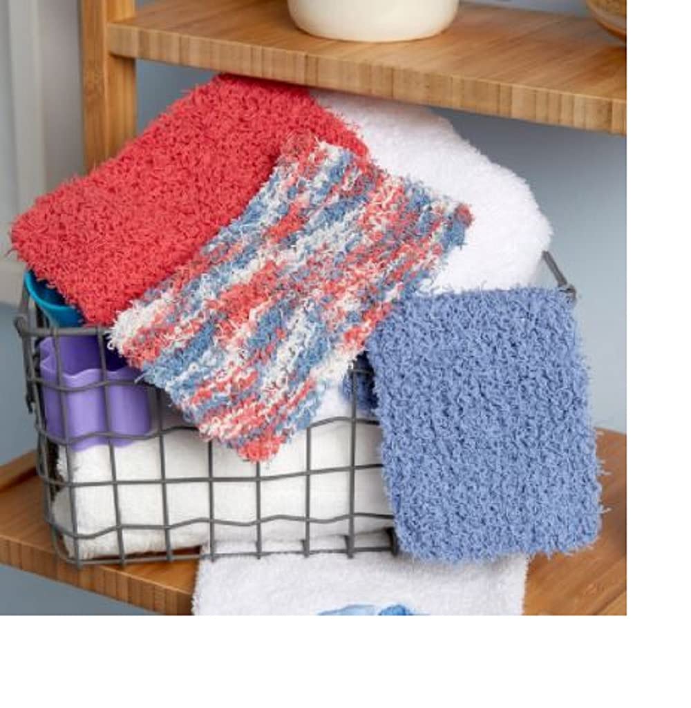 Red Heart Yarn Scrubby Cotton Yarn 2-Pack Bundle with Bella's Crafts Stitch Markers (Tranquil Print), multicolor