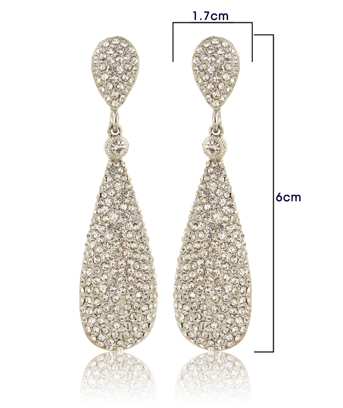 Moonstruck Costume Jewelry Diamond Studded Metal Drop and Dangle Crystal Teardrop Earrings for Women Wedding Party(Silver)