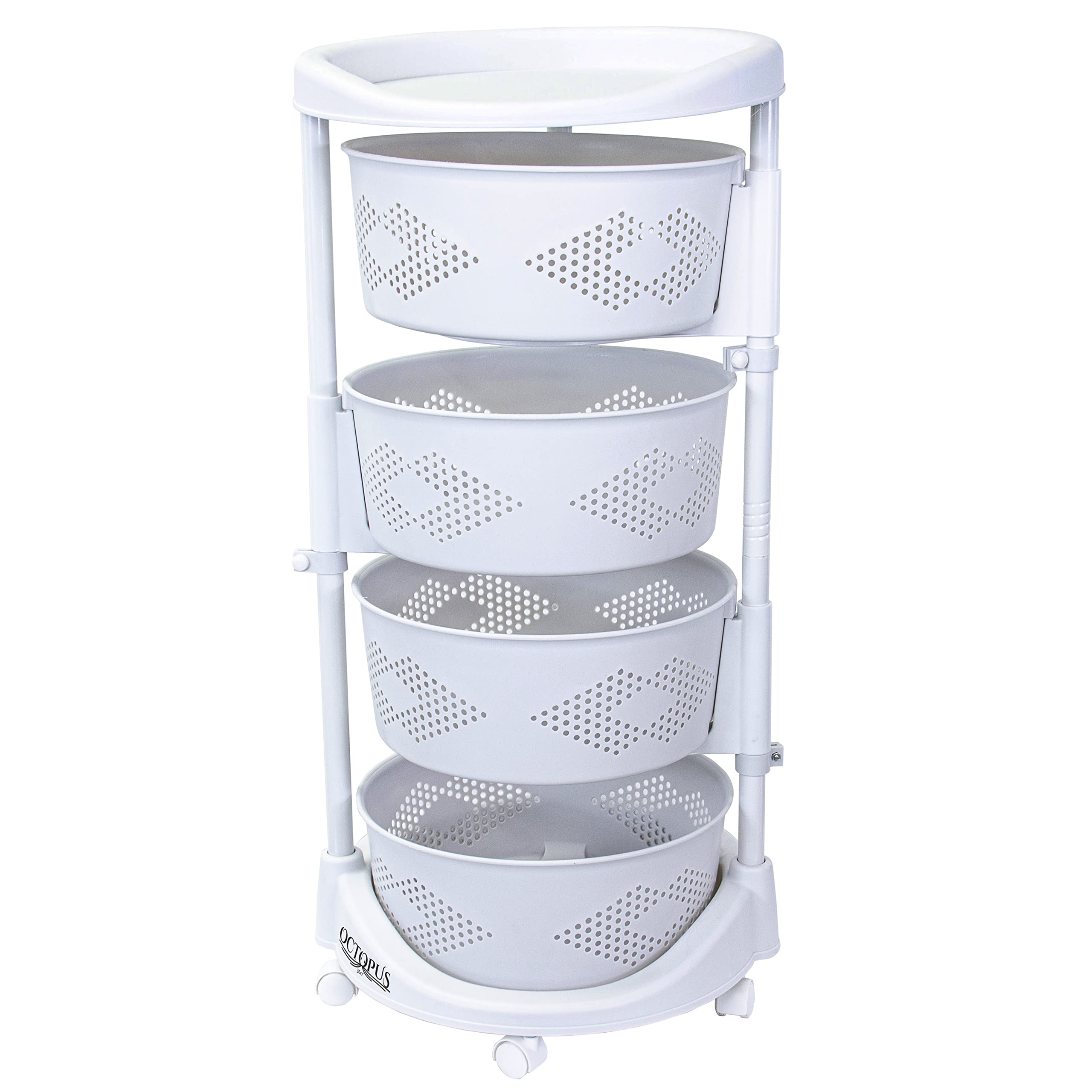 Octopus 360 4 Tier Rolling cart Kitchen Organization Plastic Rotating Fruit Basket Teacher Classroom Supplies Organizer Makeup Storage Hair Salon Trolley Swivel Lockable Wheels Bar
