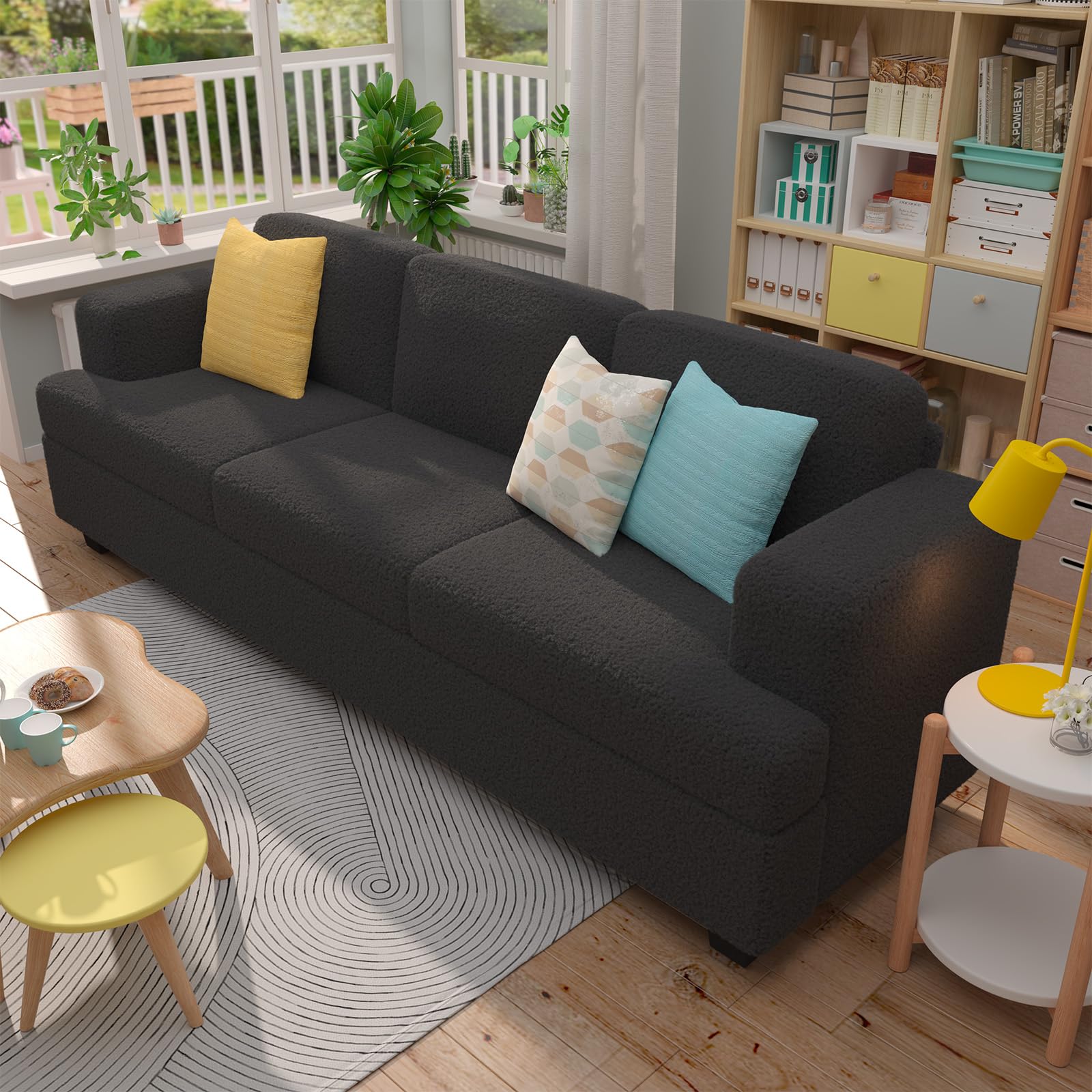YOUDENOVA Deep Seat Sofa 89", 3 Seater Comfy Modern Sofa, Couches for Living Room, Comfy Sofa, Sleeper Couch, Bouclé, Black