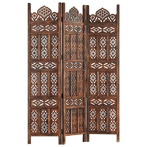 Matalde Hand Carved 3 Panel Room Divider with Beautifully Carved Pattern, 3.93' Wooden Folding Privacy Screen, Freestanding Partition Wall Divider for Office, Home, Christmas Decoration, Dark brown