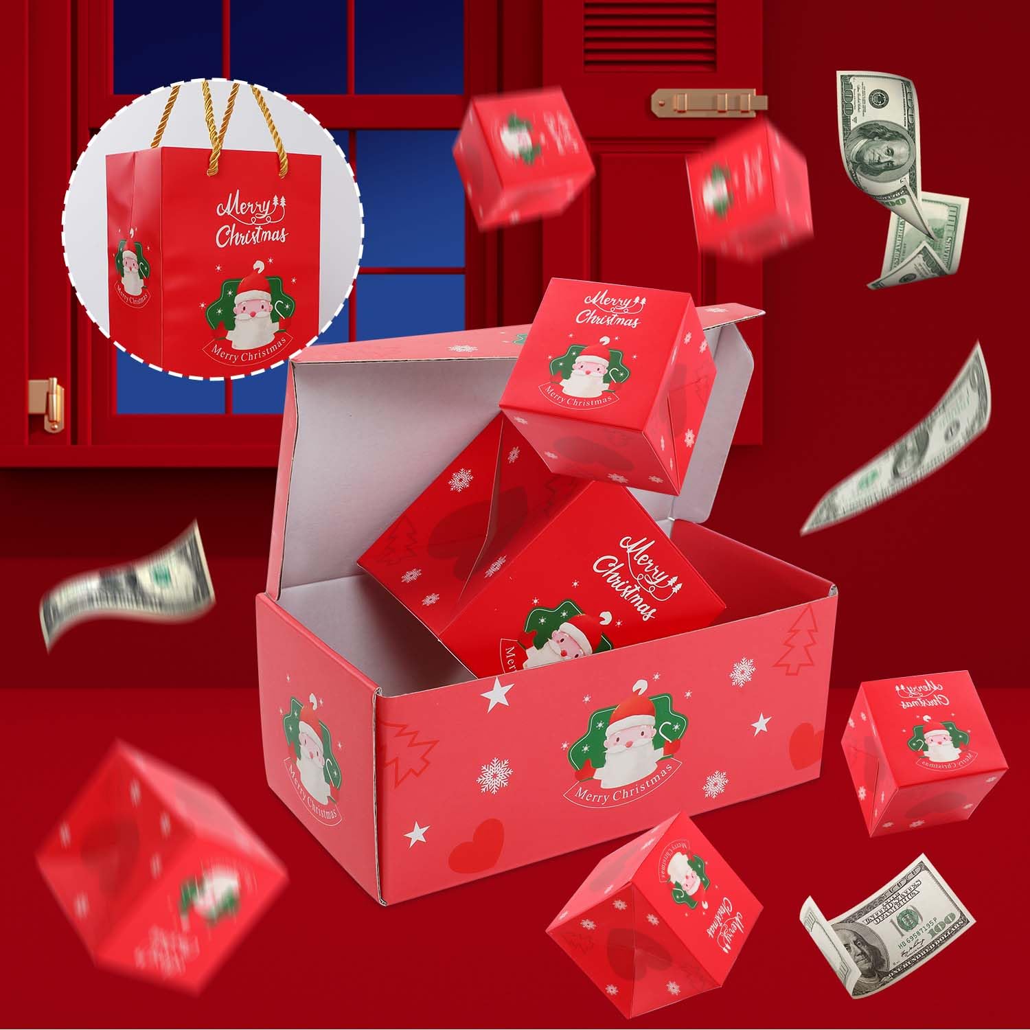 LinTsing Surprise Box Gift Box—Creating The Most Surprising Gift, Merry Christmas Pop-Up Explosion Gift Box, Creativity Folding Bouncing Red Envelope Gift Box (12PCS, Red MERRY CHRIXTMAS)