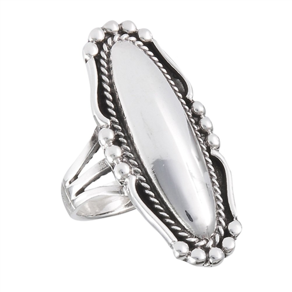 Long Bali Rope Bead Shiny Oval Ring New .925 Sterling Silver Band Size 8