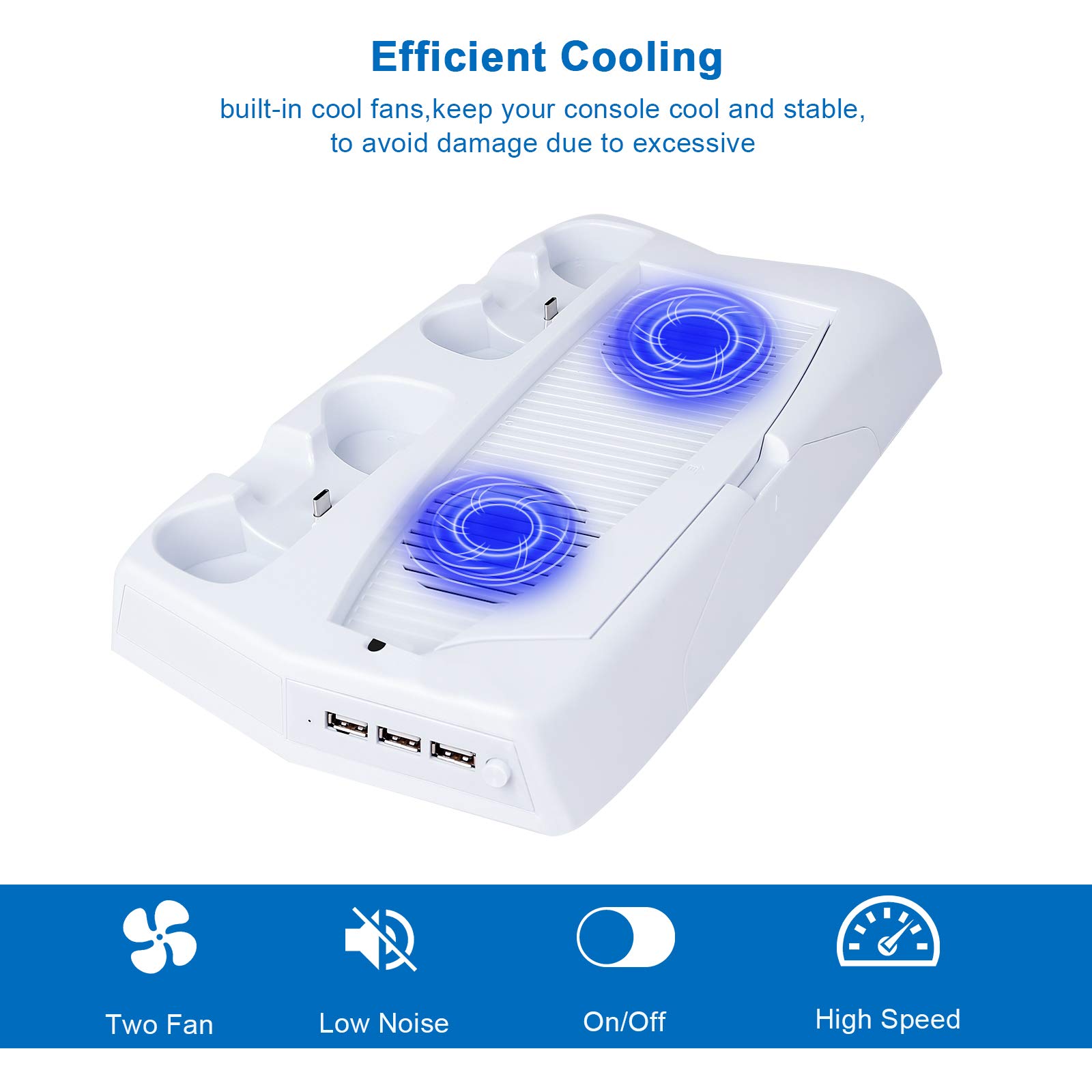 PS5 Vertical Stand with Cooling Fan for PS5 Digital Edition/Ultra HD Console, Samyoung Playstation 5 Accessories PS5 Controller Charging Station with 14 Game Slots - White