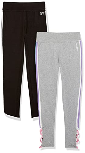 Reebok Girls' 2-Pack Basic Active Performance Leggings/Yoga Pants-Full Length, Silver, 4