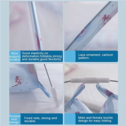 ZOBRO Mosquito Net Bed Canopy Pop Up Foldable Single Door with Bracket Umbrella Cover and Cartoon Pattern Bottomless Mosquito Net for Baby Kid Children,Pink