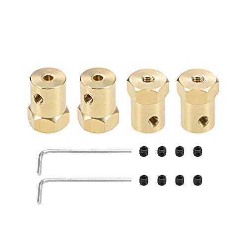 uxcell Hex Coupler 3mm Bore Motor Hex Brass Shaft Coupling Connector for Car Wheels Tires Shaft Motor 4pcs