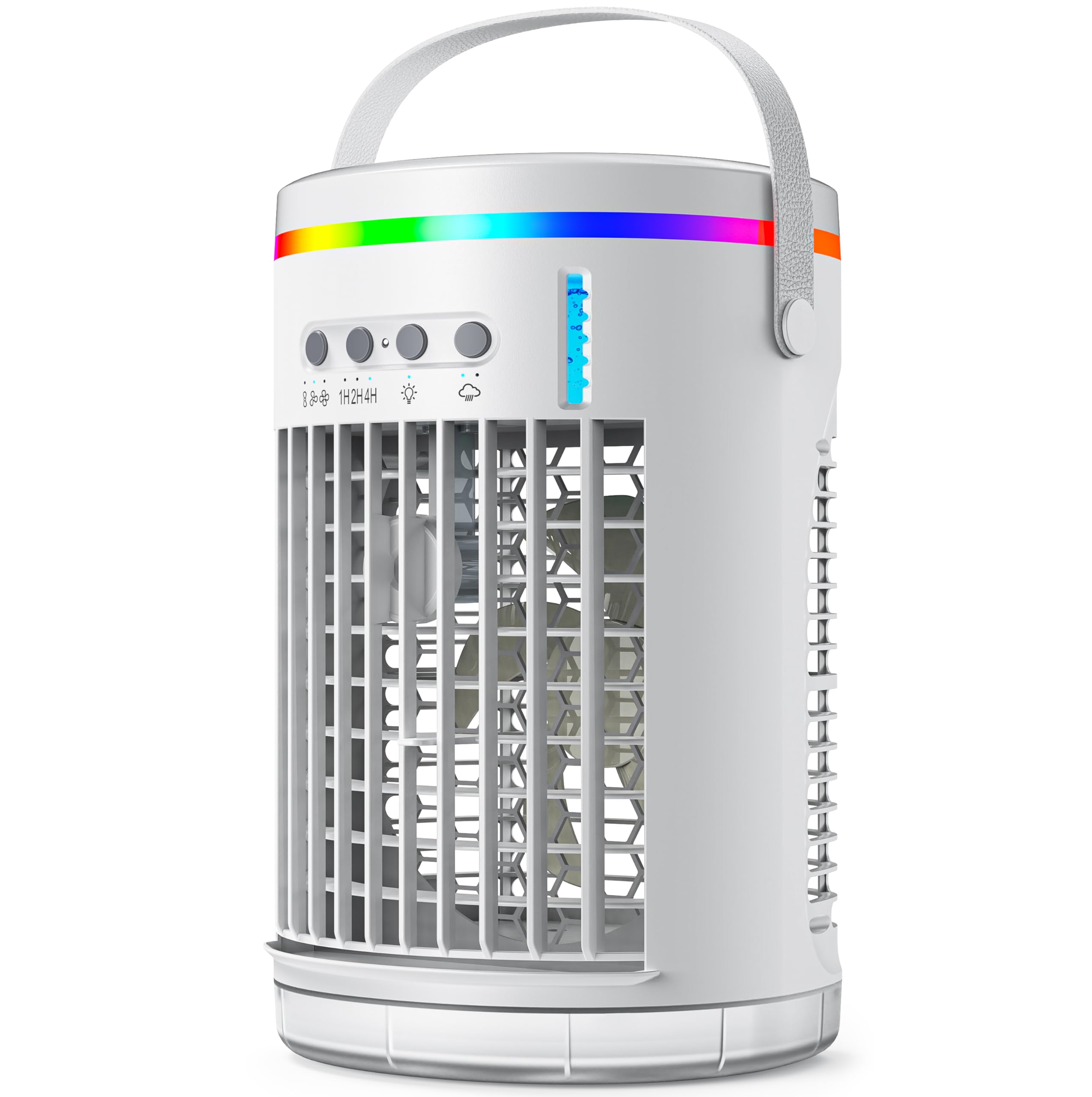 Vosaf Portable Air Conditioners Fan,1400ml Evaporative Mini Air Conditioner with 7 Colors Light,3 Speeds, White