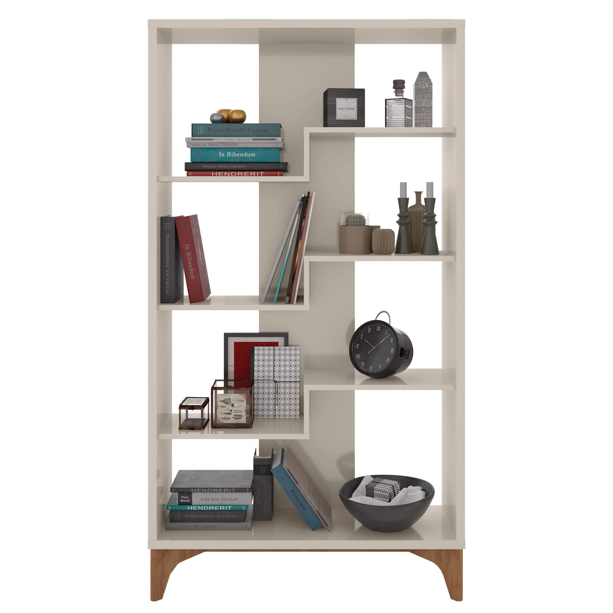 Manhattan Comfort Gowanus Modern Home Office 4 Shelves Geometric Bookcase, 35.43", Off White