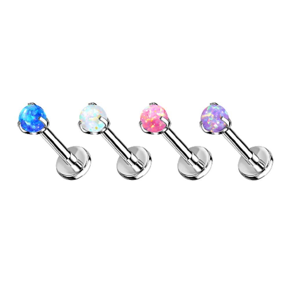 Pierced Owl 16-20GA G23 Implant Grade Titanium Threadless Push-in Claw Set Synthetic Opal Ball Top Flat Back Labret Monroe Lip Cartilage Helix Tragus Conch Ear Lobe Barbell Stud (White, 16GA (1.2mm))