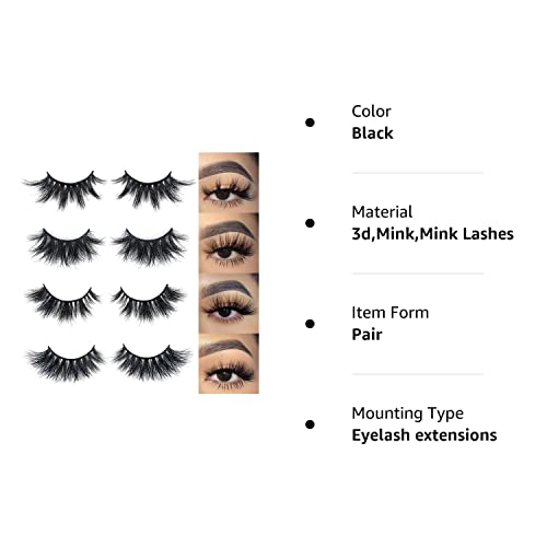 MIKIWI 3D Mink Lashes, Mink Lashes, Real Mink Lashes, Dramatic Eyelashes, Mink Lashes Strip, 5D Mink Lashes, Whosesale Mink lashes, Pack-4
