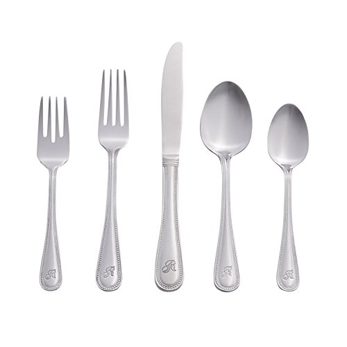 RiverRidge 10-162 Beaded 46 Piece Monogrammed Flatware Set, Letter R, No size, Silver