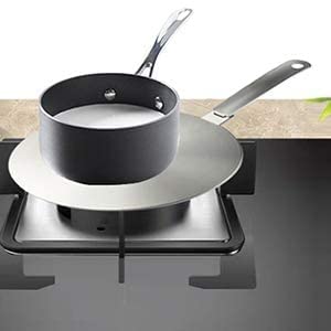 RUNZI 9.45inch Heat Diffuser Stainless Steel Induction Diffuser Plate for Electric Gas Stove Glass Induction Cooktop Heat Diffuser WITH removable handle 24CM