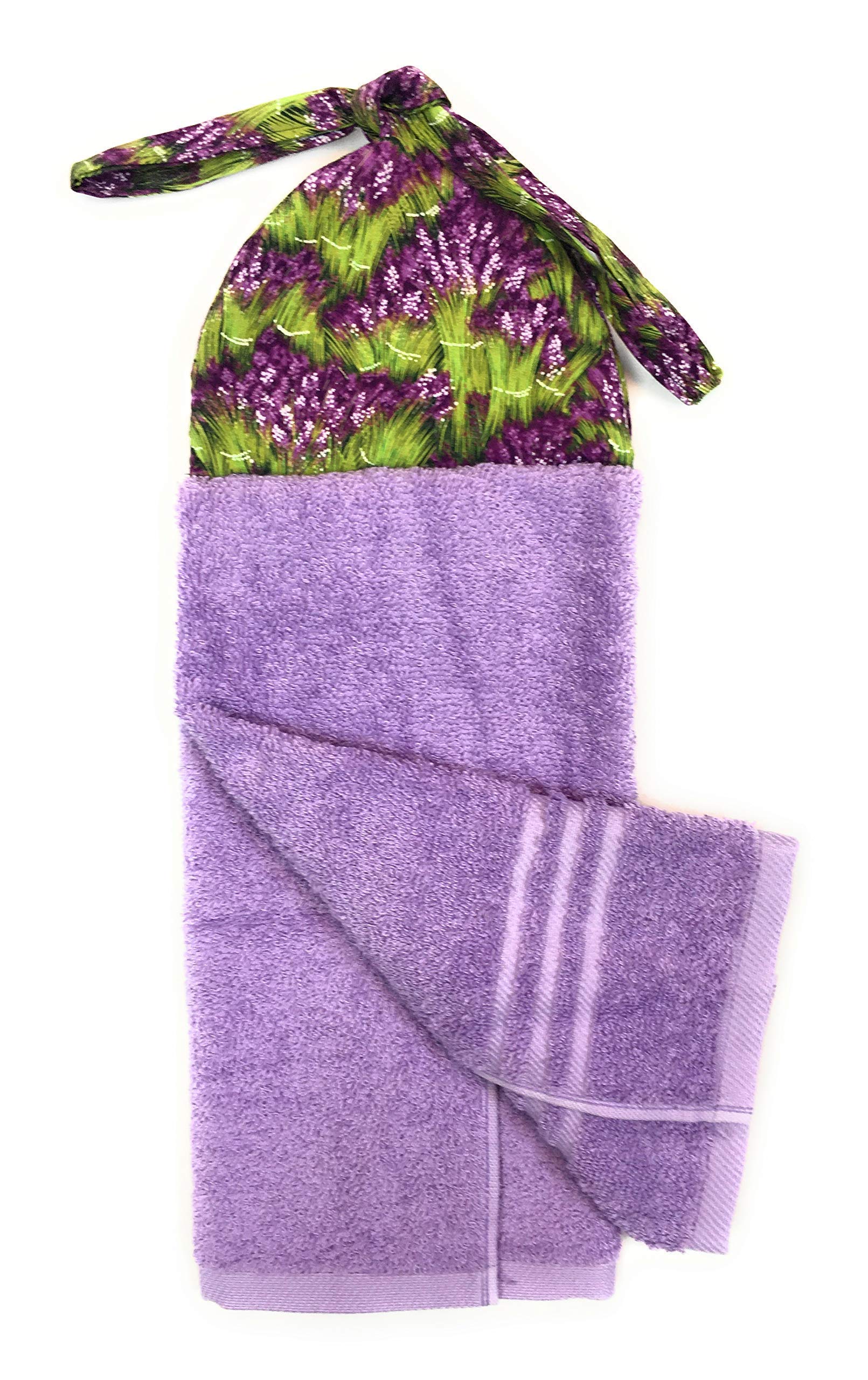 Purple and Green Lavender Flowers Ties On Stays Put Kitchen Hanging Loop Hand Dish Towel