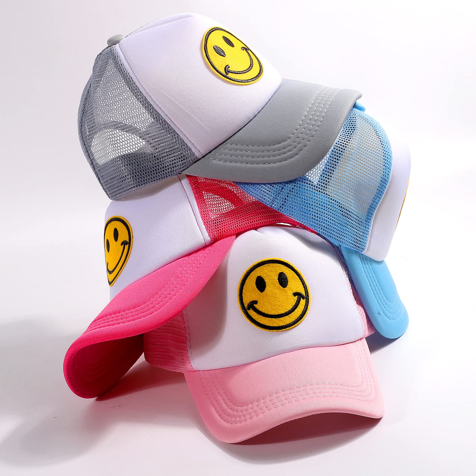 Smiley Face Trucker Hat Women Mesh Baseball Hat Adjustable Snap Backs Caps for Men