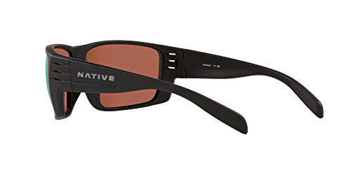 Native Eyewear Griz Polarized Rectangular Sunglasses, Matte Black/Green Reflex, 66 mm