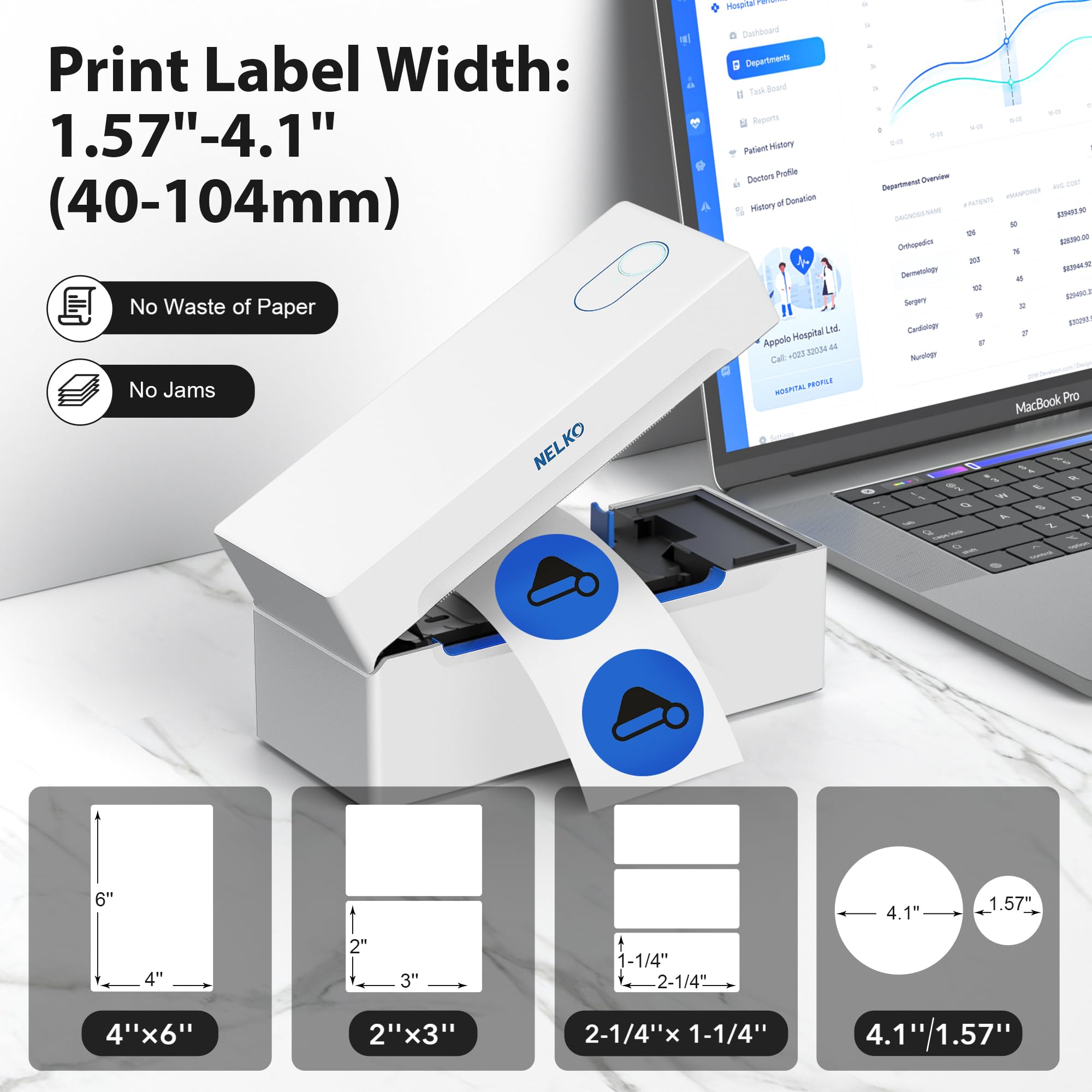 Nelko Bluetooth Thermal Shipping Label Printer, Wireless 4x6 Shipping Label Printer for Small Business, Support Android, iPhone and Windows, Widely Used for Amazon, Ebay, Shopify, Etsy, USPS (White)