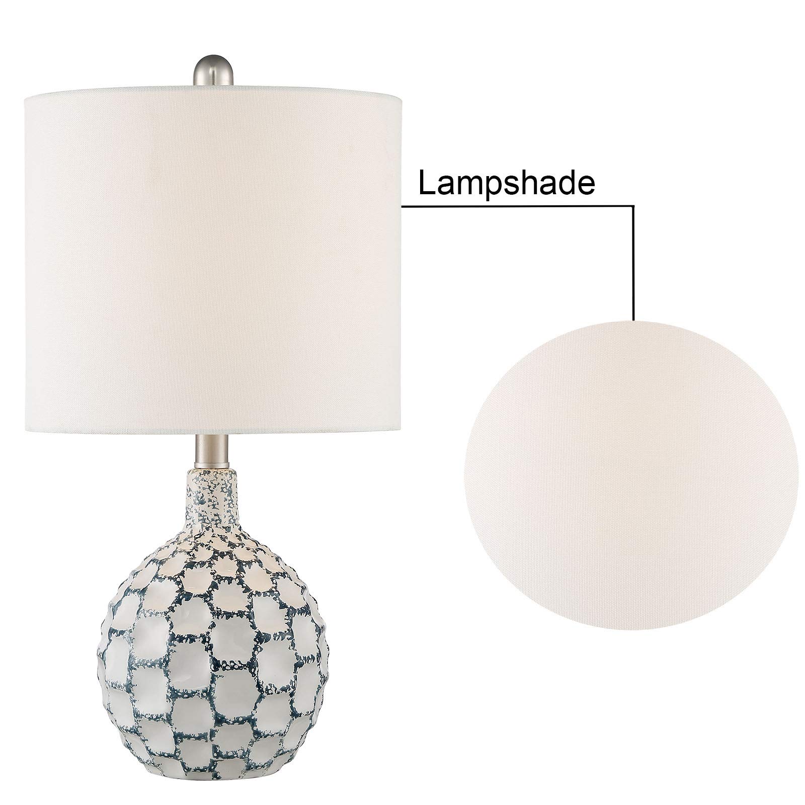 Maxax Table Lamp Set of 2, Ceramic Bedside Desk Lamp with White Fabric Shade for Living Room Family Bedroom