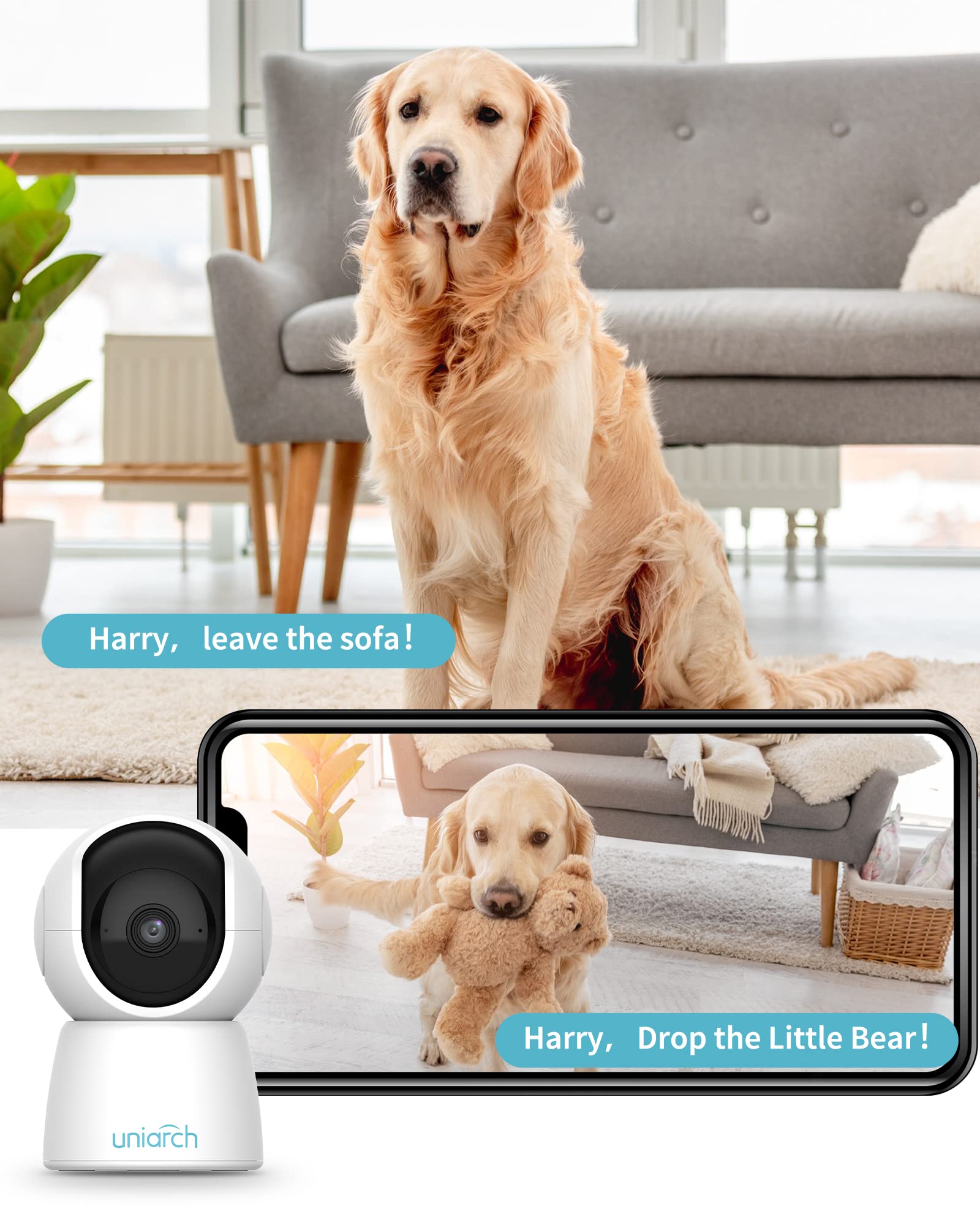 uniarch Indoor Security Camera Pan/Tilt 1080P, 360 Degree Home Camera with App, Night Vision, Smart Motion Detection Auto Tracking, 2-Way Audio Pet Camera for Baby/Elder/Pet (S2E Only)