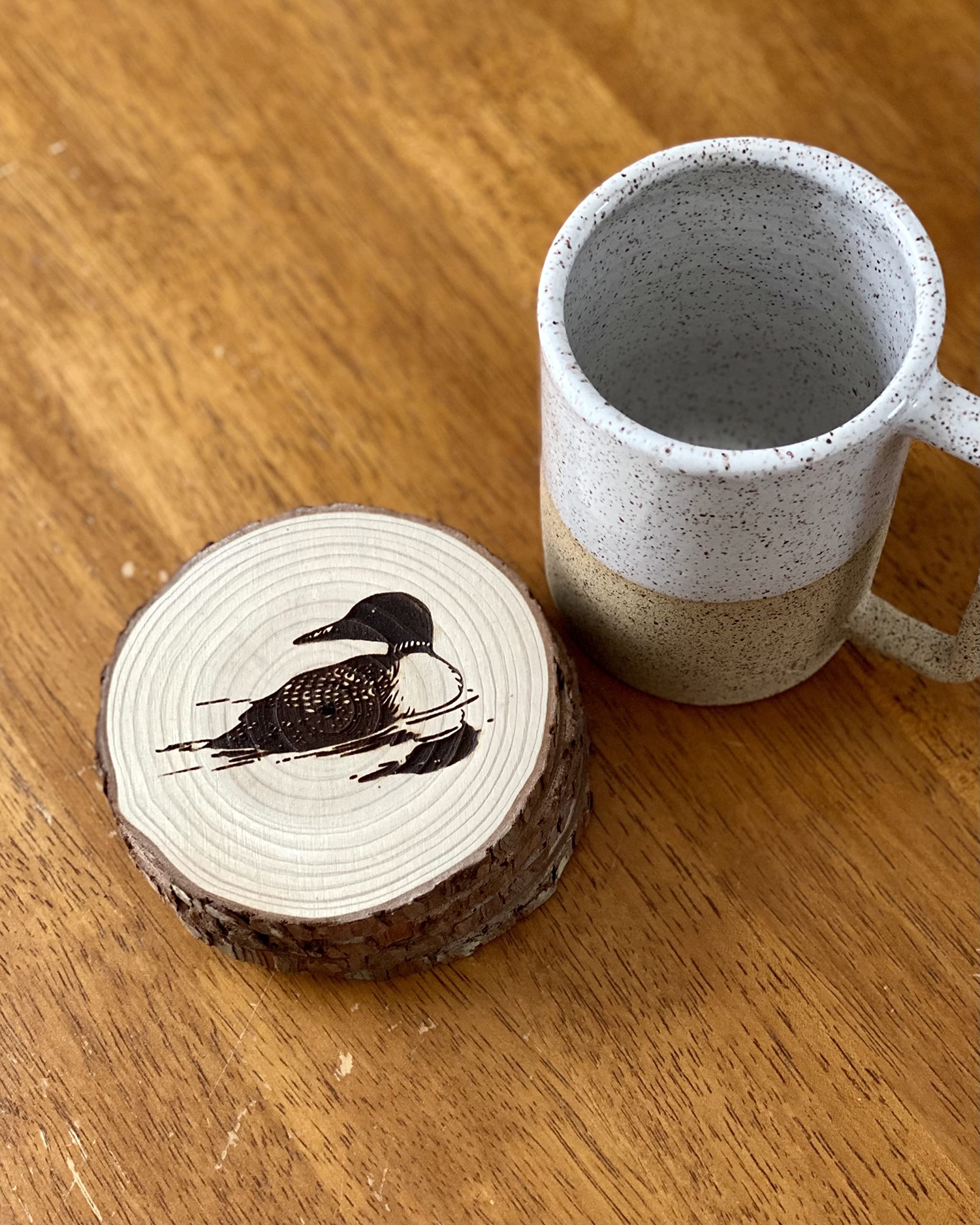 Loon Engraved Wood Coaster - Set of 4 - Perfect Gift for Wedding, Engagement, Anniversary, or Christmas