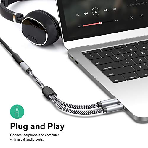 Morelecs 3.5mm Headphone Mic Splitter 3.5mm Female to 2 Dual 3.5mm Male Headphone Mic Audio Y Splitter Cable with Separate Microphone and Headphone for PC PS4 Gaming Headset