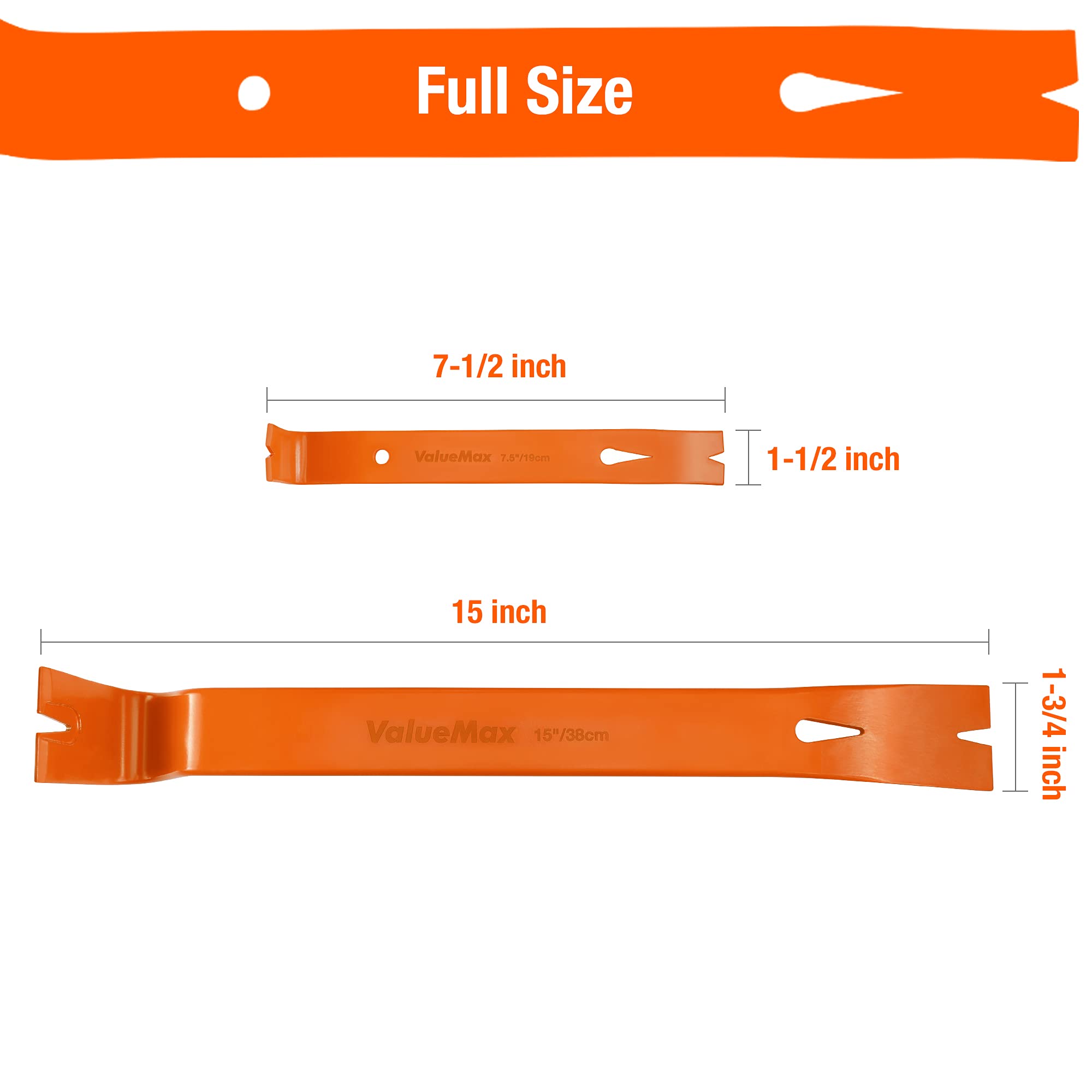 ValueMax 2-piece Flat Pry Bar Set, Includes 7-1/2β Mini Pry Bar, 15β Heavy Duty Nail Puller, Claw Bar, Wonder Bar, Corrosion Resistant Carbon Steel Made, for Kitchen Remodel, Prying Apart Boards