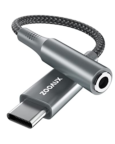 ZOOAUX USB Type C to 3.5mm Female Headphone Jack,USB C to Aux Audio Dongle Cable Cord for Pixel 4 3 XL,Samsung S22 S21 S20 S20+ Note 20 10 (1 Pack, Grey)