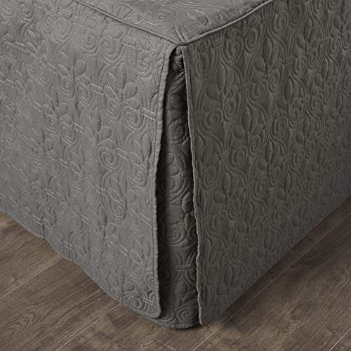 Madison Park Quebec Split Corner Quilted Bedspread Classic Traditional Design All Season, Lightweight, Bedding Set, Matching Shams, King(79" x81+24D), Damask Quilted Dark Grey 3 Piece