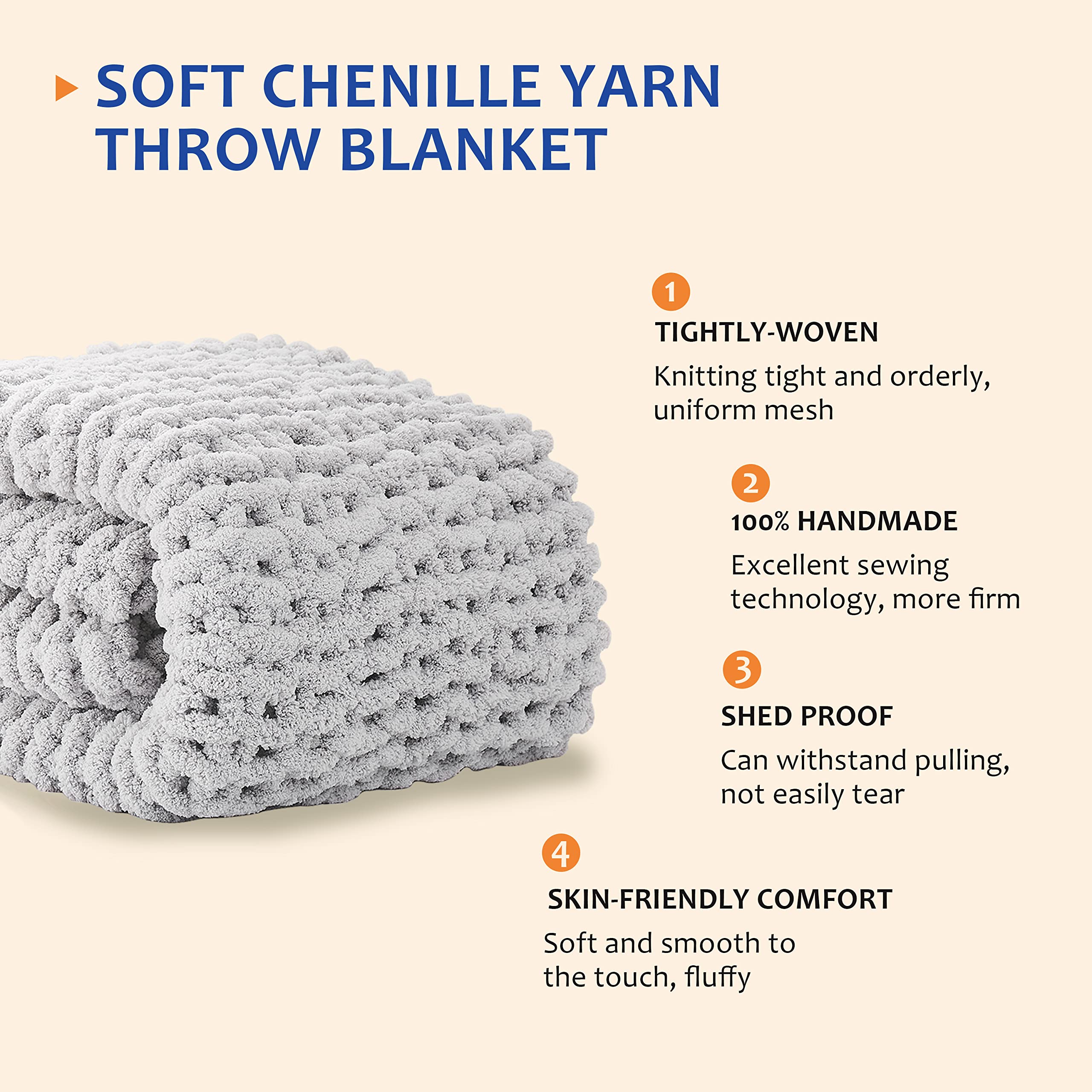 L'AGRATY Chunky Knit Blanket Throw,Soft Chenille Yarn Throw Blanket 40x50,Handmade Thick Cable Knit Crochet Blanket,Large Knit Blanket Chunky Yarn,Rope Knot Throw Blanket for Couch Sofa Bed Home Decor