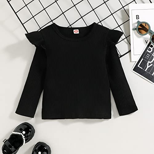 Yunfanda Toddler Baby Girl Fall Winter Dresses Turtleneck Solid Knit Pullover Tops Plaid Button Mini Skirts Set Outfits(20#-Black Tops+Skirt,12-18 Months)