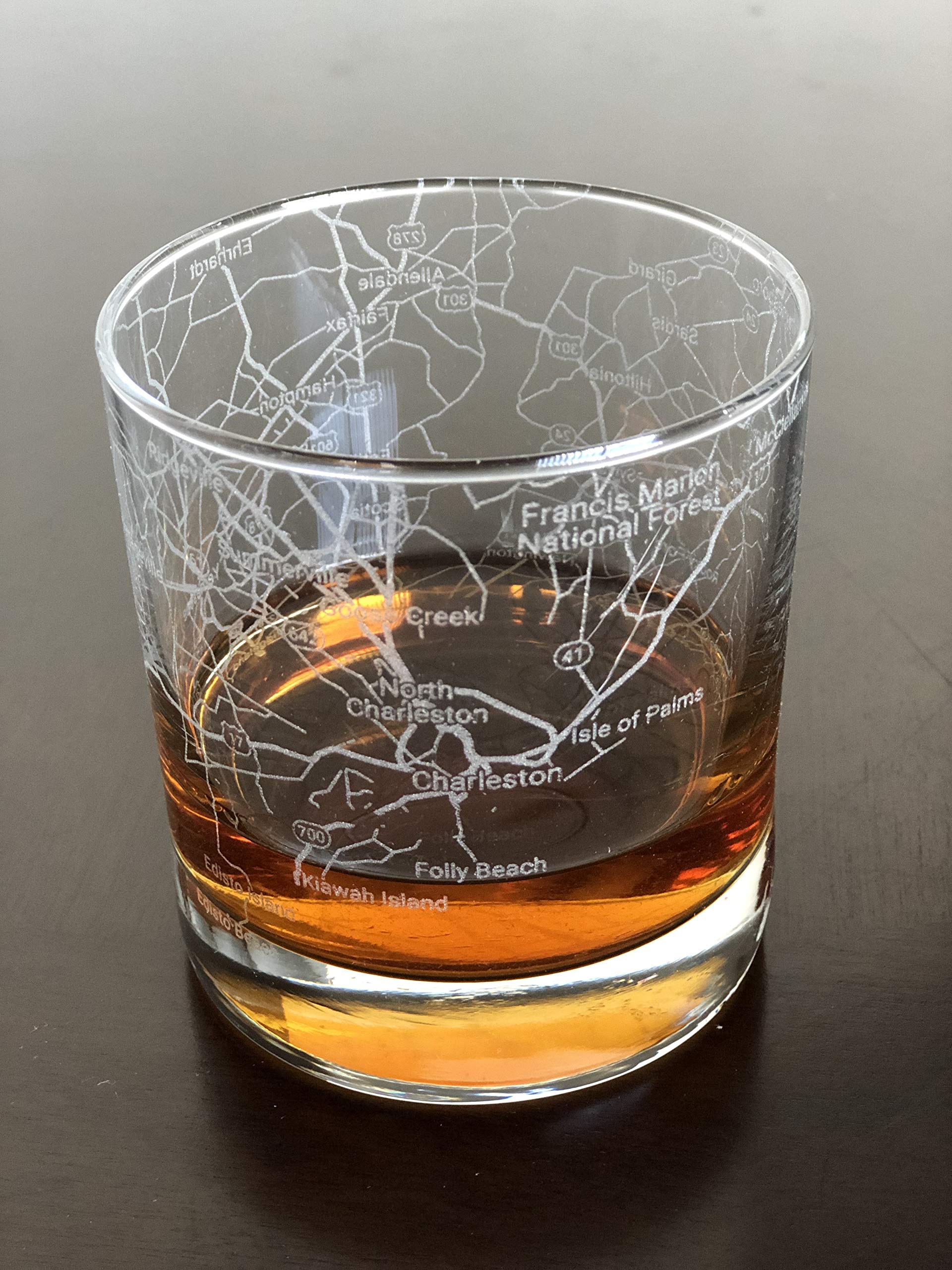 Rocks Whiskey Old Fashioned 11oz Glass Urban City Map Charleston South Carolina