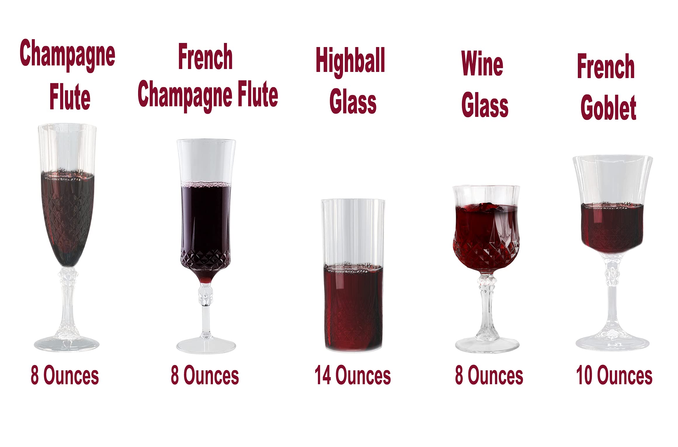 PARTY BARGAINS 8 Crystal-Like Highball Glasses (14oz) - Disposable Shatterproof Elegant Design Glass Sets for Drinking, For Pool Parties, Outdoors Receptions, Weddings