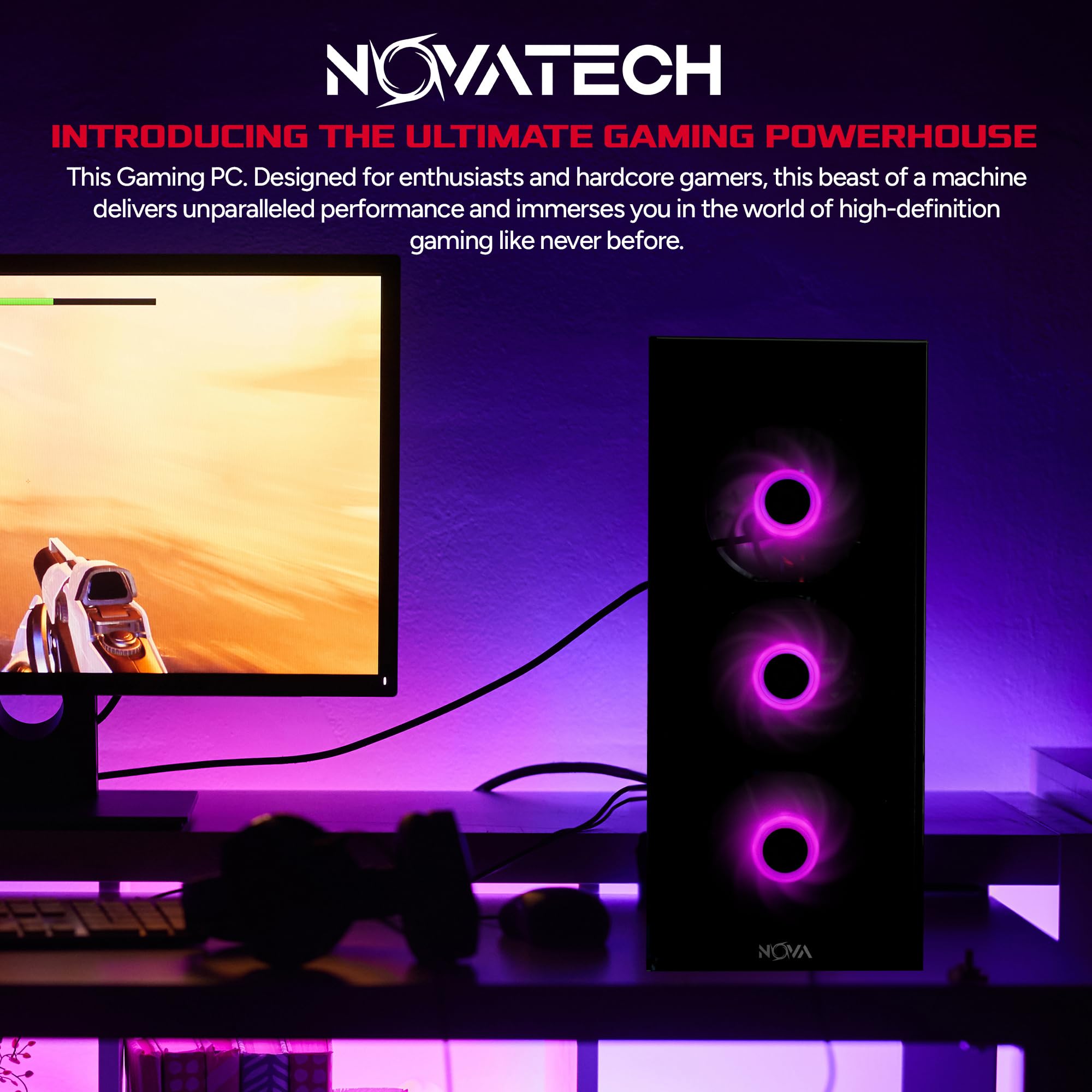 NOVATECH Gaming Desktop PC,Intel Core i5 3.3-3.7 GHz,Radeon RX 570 8GB GDDR5,16G RAM,512G SSD,WiFi,RGB Fanx4, W10P64, Gaming Desktop Computer